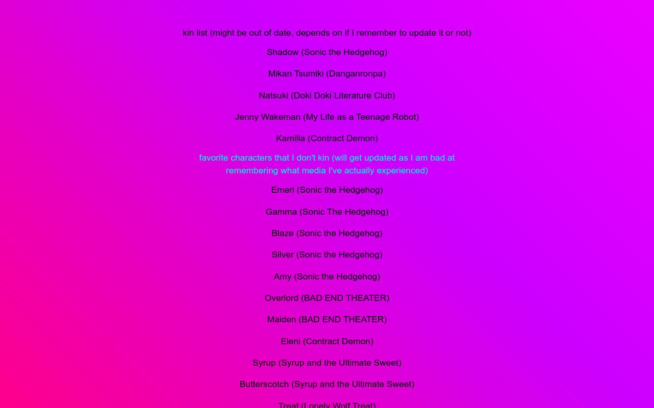 kin & fav character list